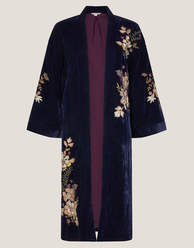 Fallon Embroidered Velvet Kimono Blue | Women's Jackets | Monsoon US.