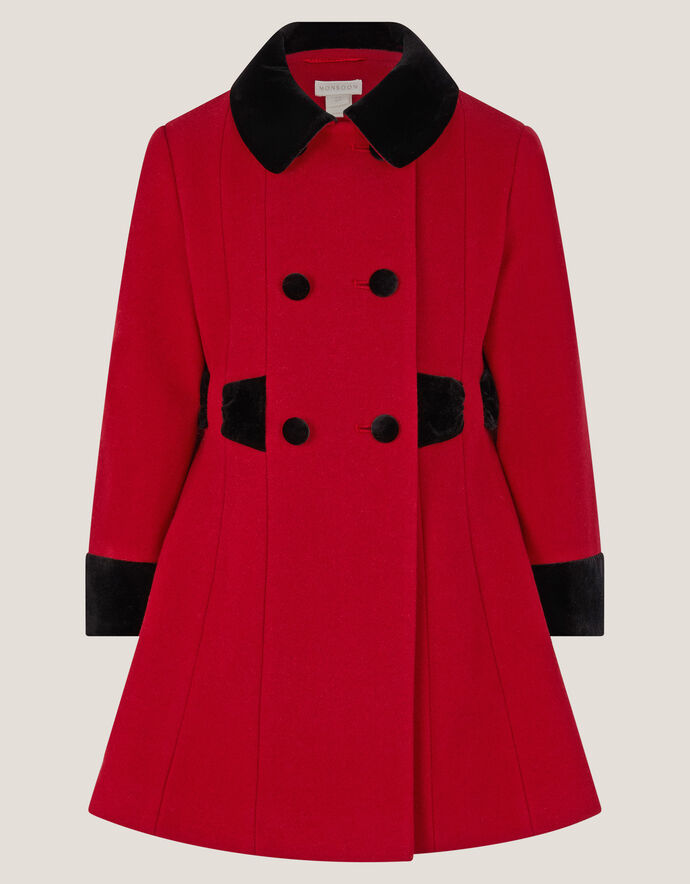 Contrast Double-Breasted Velvet Coat Red | Girls' Coats & Jackets ...