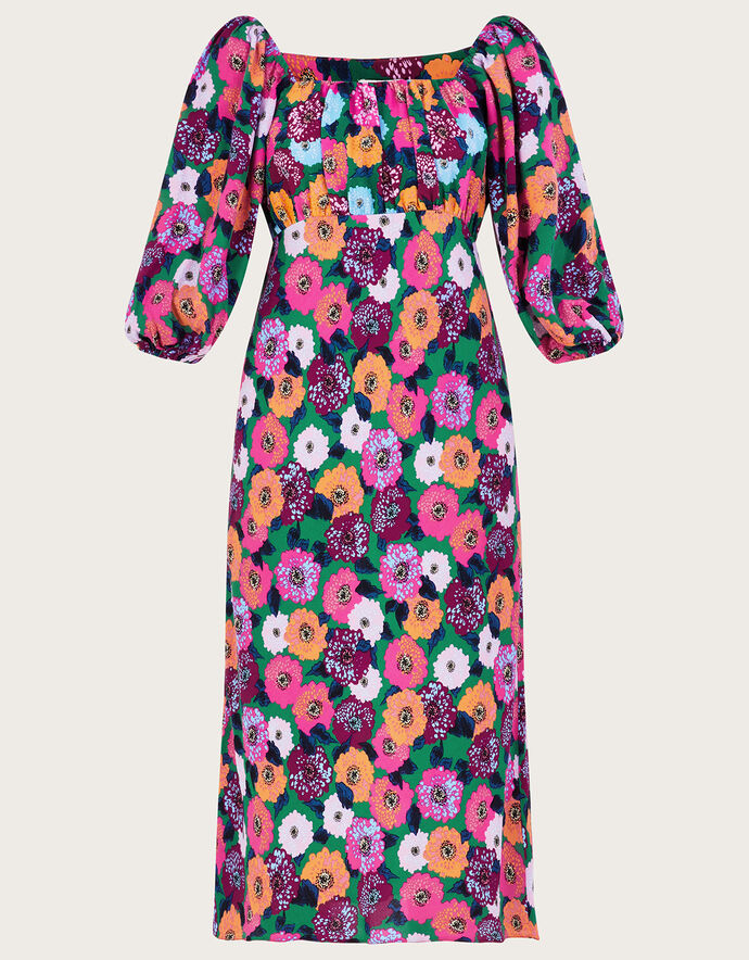 Bonnie Floral Short Sleeve Midi Dress Green