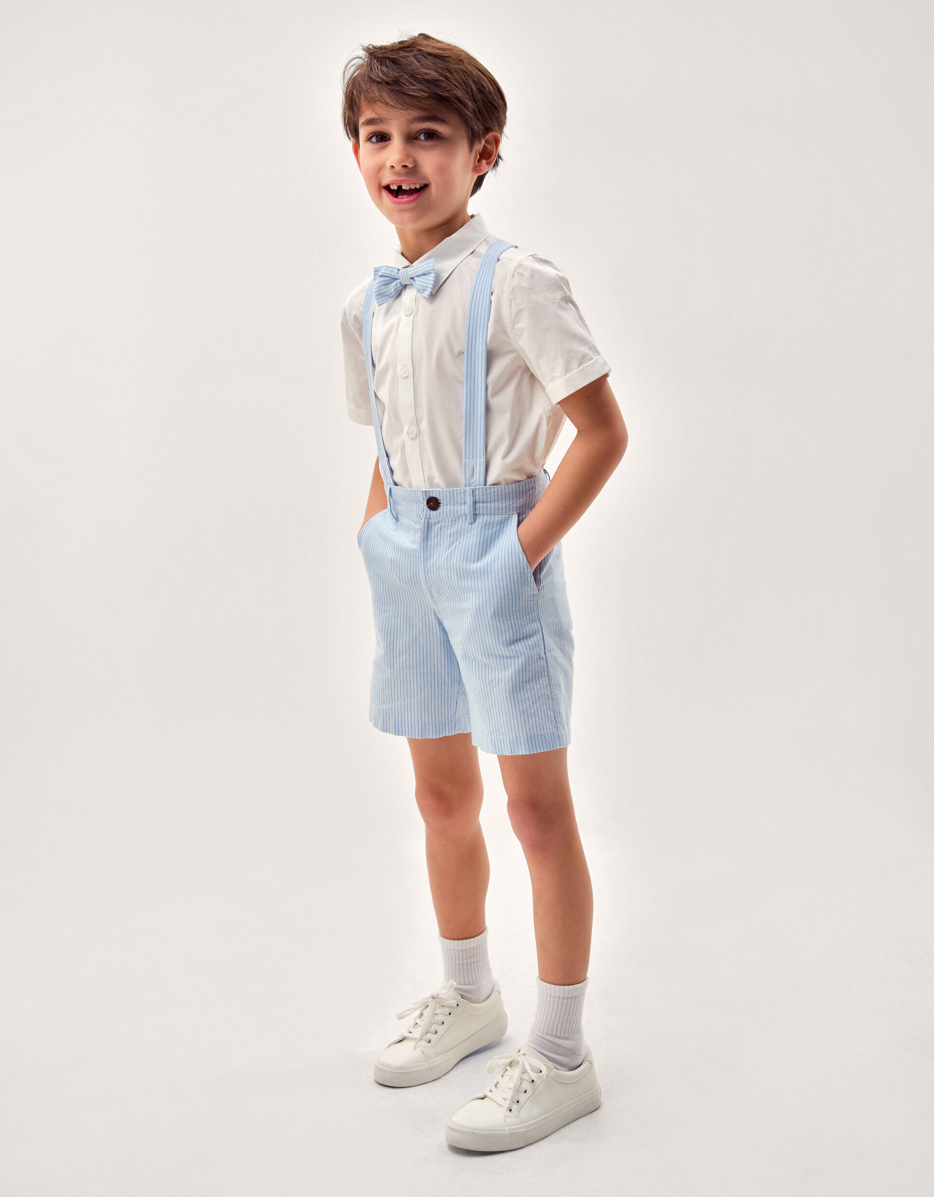Theo 3-Piece Stripe Short Suit with Braces Blue | Boys' Suits & Sets ...