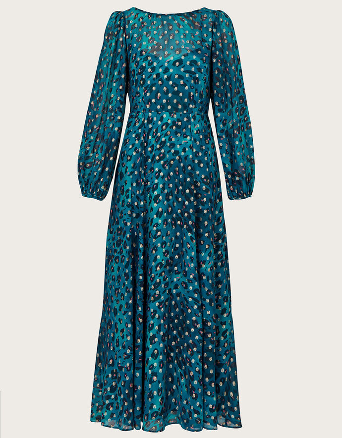 Leonella Animal Print Midi Dress in Sustainable Viscose Teal