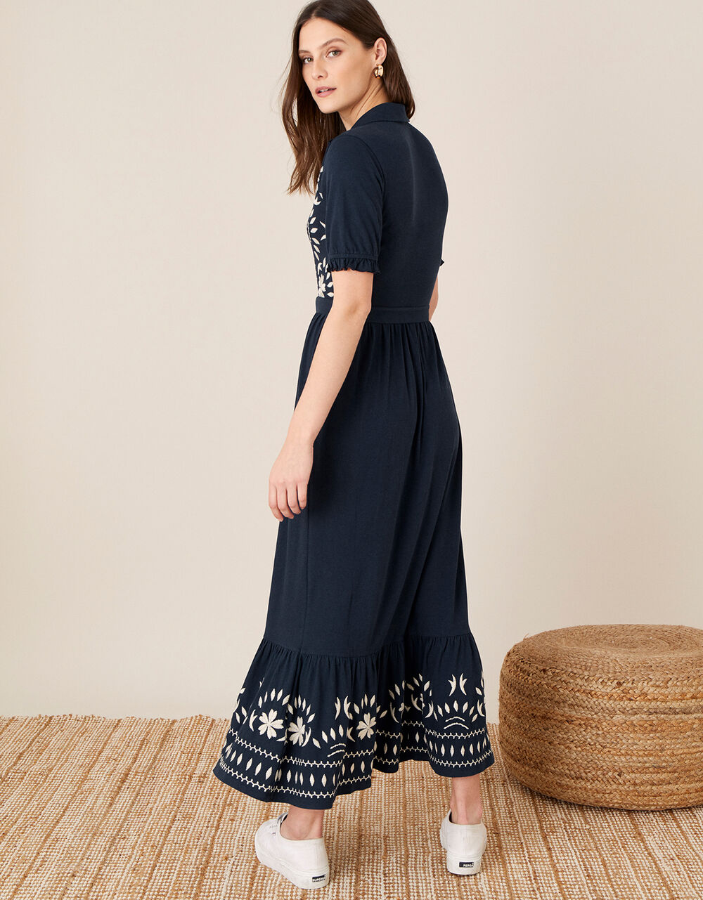 Heritage Embroidered Maxi Shirt Dress Blue | Casual & Day Dresses ...