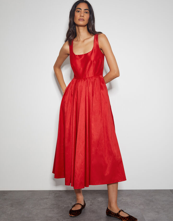 Sicily Fit and Flare Midi Dress Red | Evening Dresses | Monsoon Global.