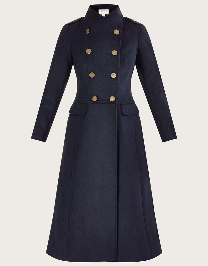 Vanessa Skirted Coat in Wool Blend Blue | Women's Coats | Monsoon Global.