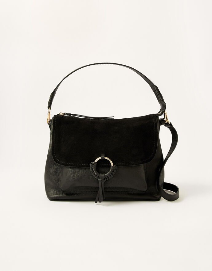 Ring Detail Leather Shoulder Bag