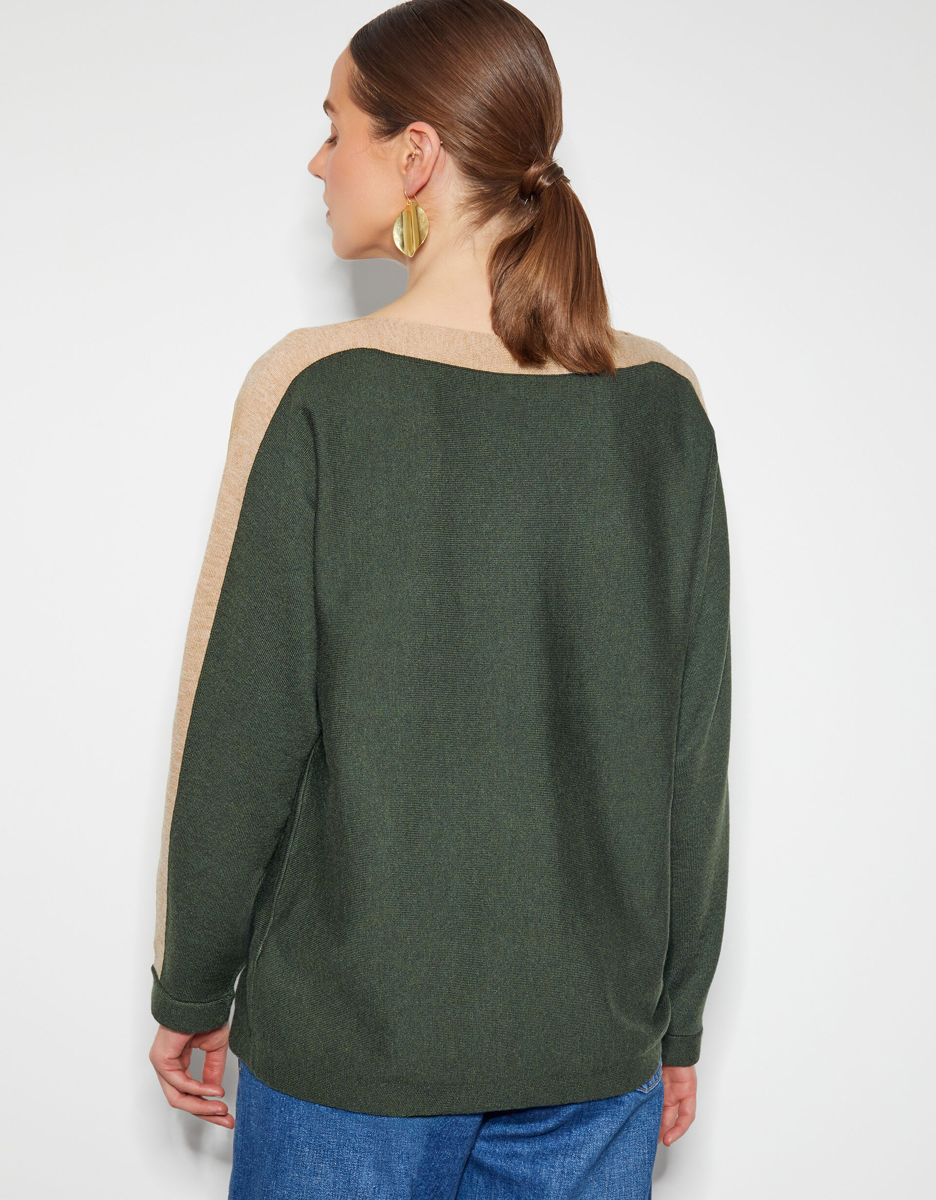 Nellie Two-Tone Knit Sweater Green