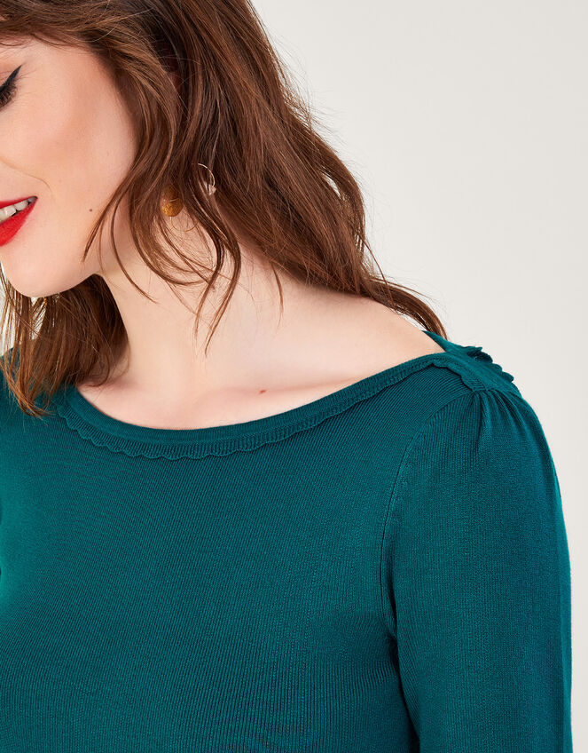 Pleat Trim Slash Neck Midi Dress with Lenzing™ Ecovero™