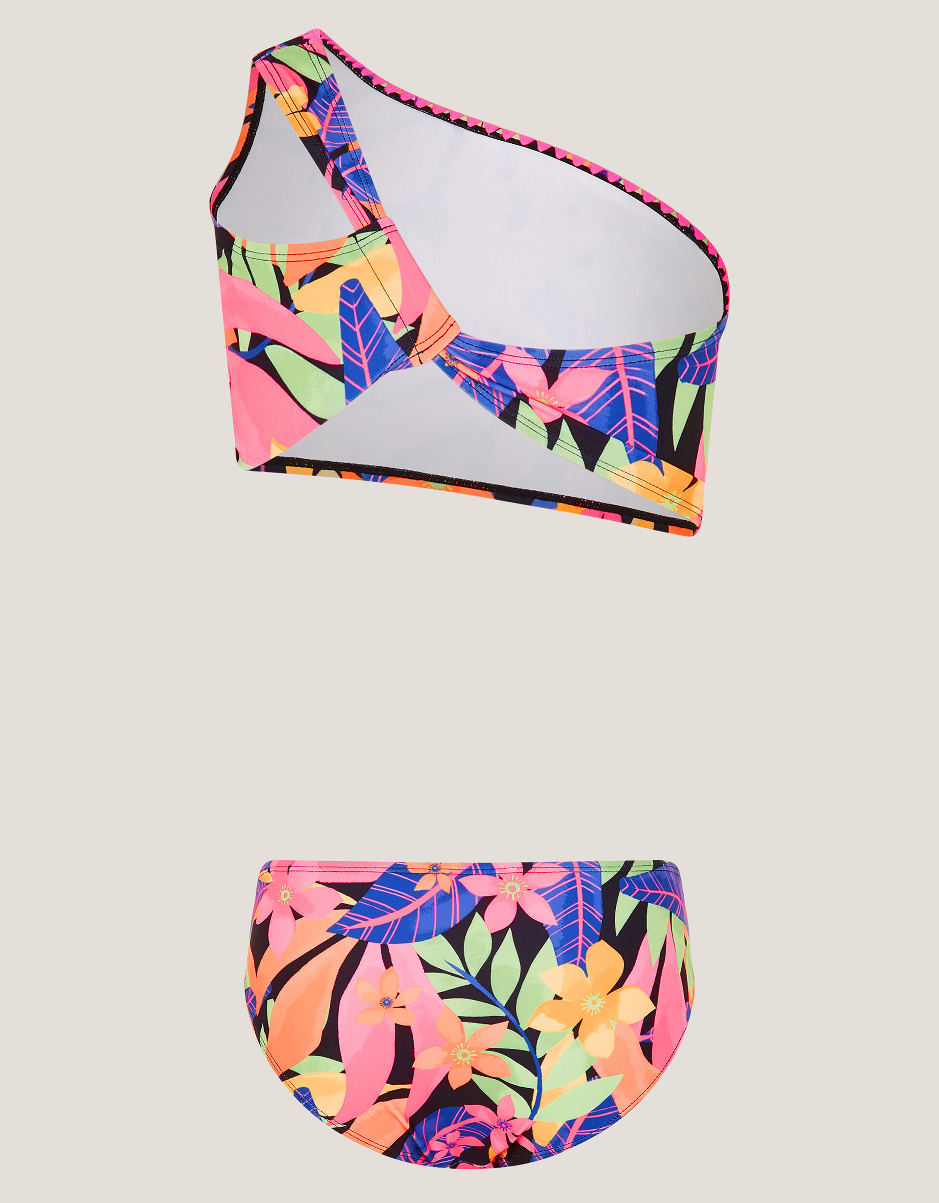 Tropical Floral One Shoulder Bikini Set Black | Girls' Beach & Swimwear ...