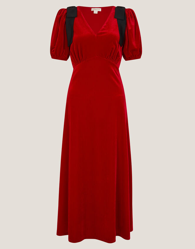 Betty Bow Velvet Midi Dress Red | Midi Dresses | Monsoon ROI.