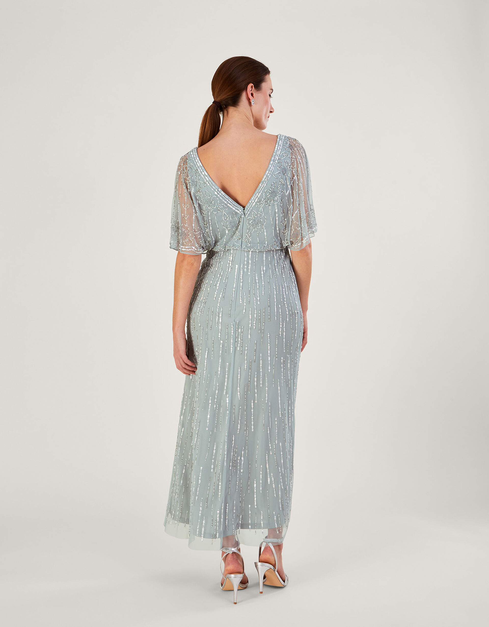 Elizabeth Embellished Shorter Length Maxi Dress in Recycled Polyester Green