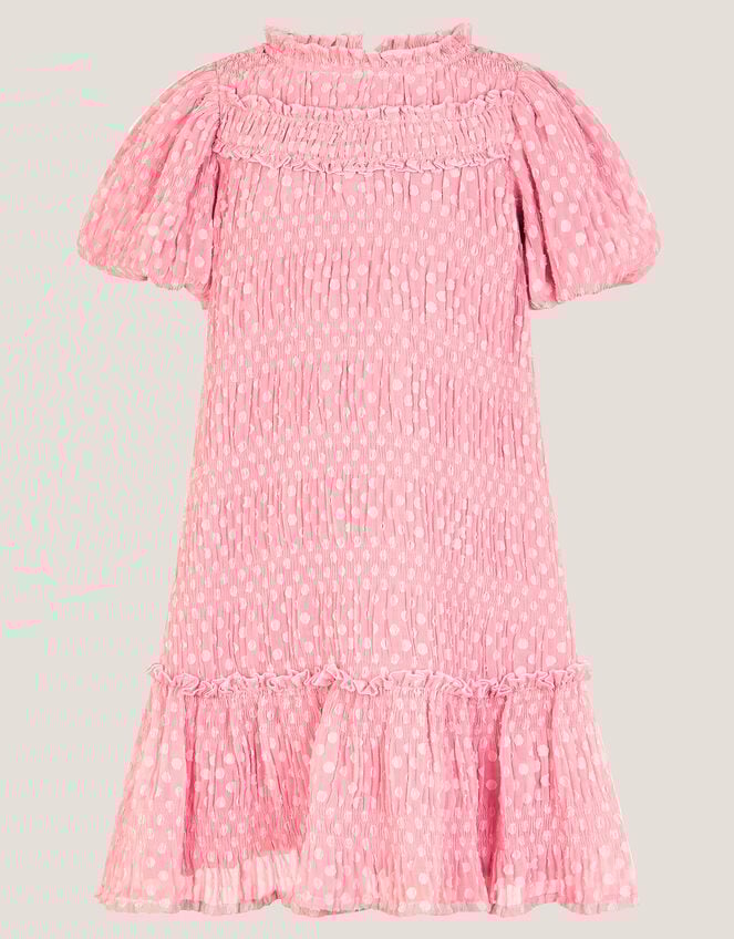 Polka Dot Textured Puff Sleeve Dress Pink | Girls' Dresses | Monsoon US.