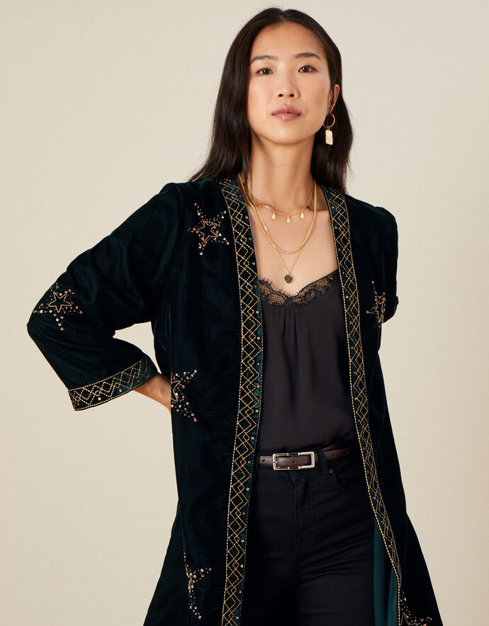 Peggy Velvet Star Kimono Green