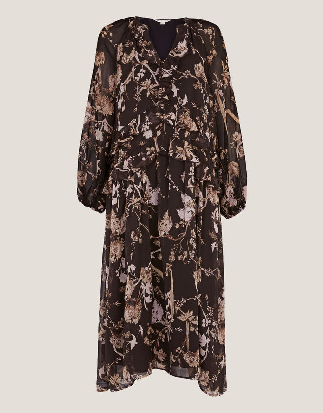 Jada Floral Print Ruffle Midi Dress Brown | Day Dresses | Monsoon Global.