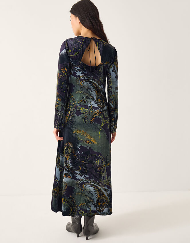 Delta Print Velvet Jersey Midi Dress Black | Midi Dresses | Monsoon Global.
