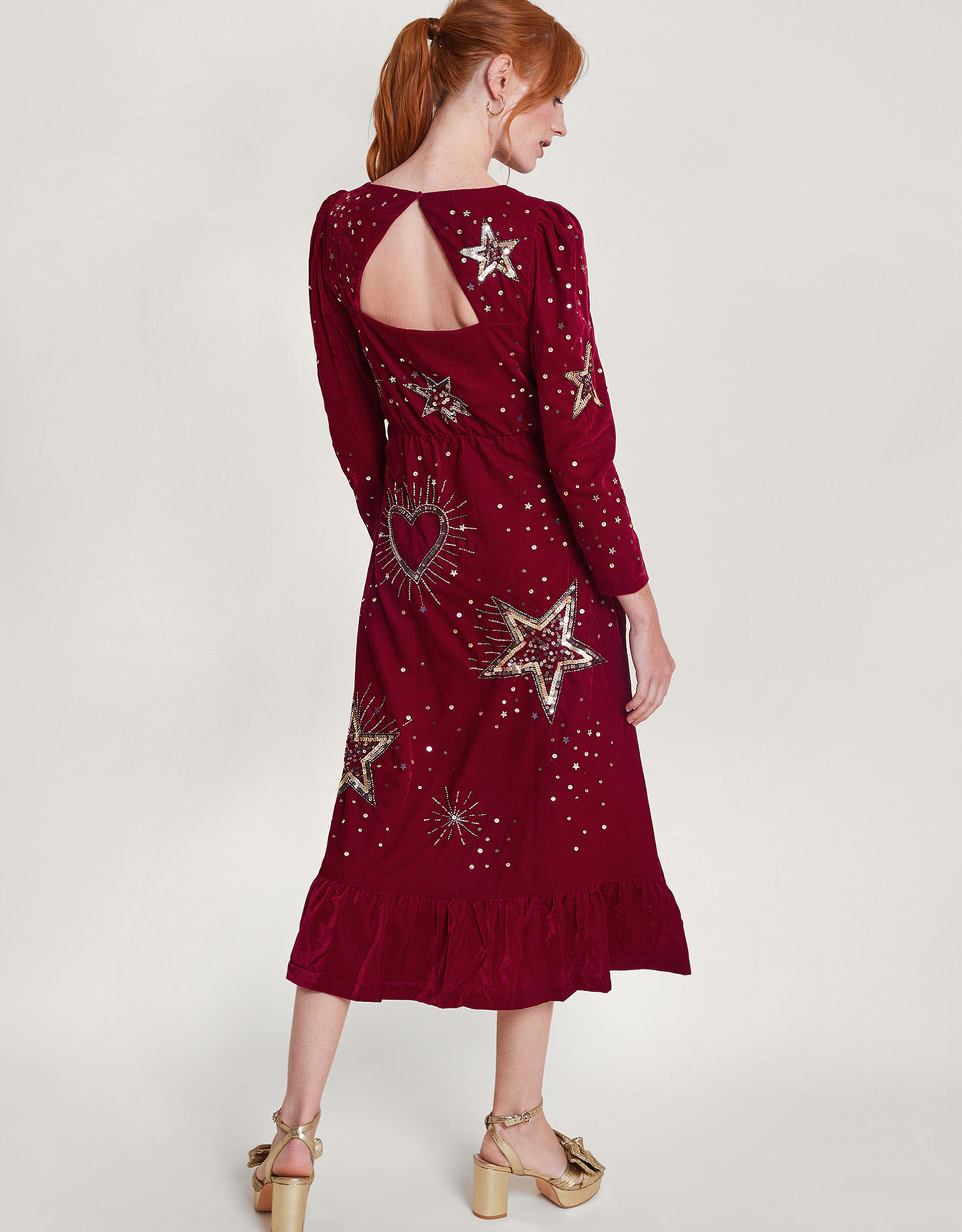 Kata Embellished Velvet Dress Red | Evening Dresses | Monsoon US.