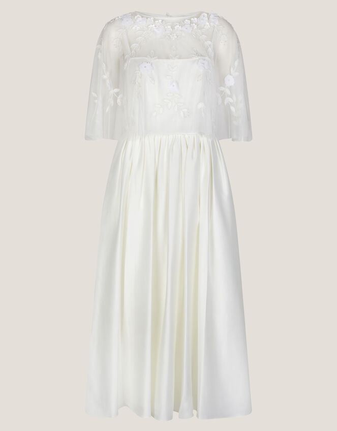 Celeste Floral Embellished Cape Satin Wedding Dress Ivory | Wedding ...
