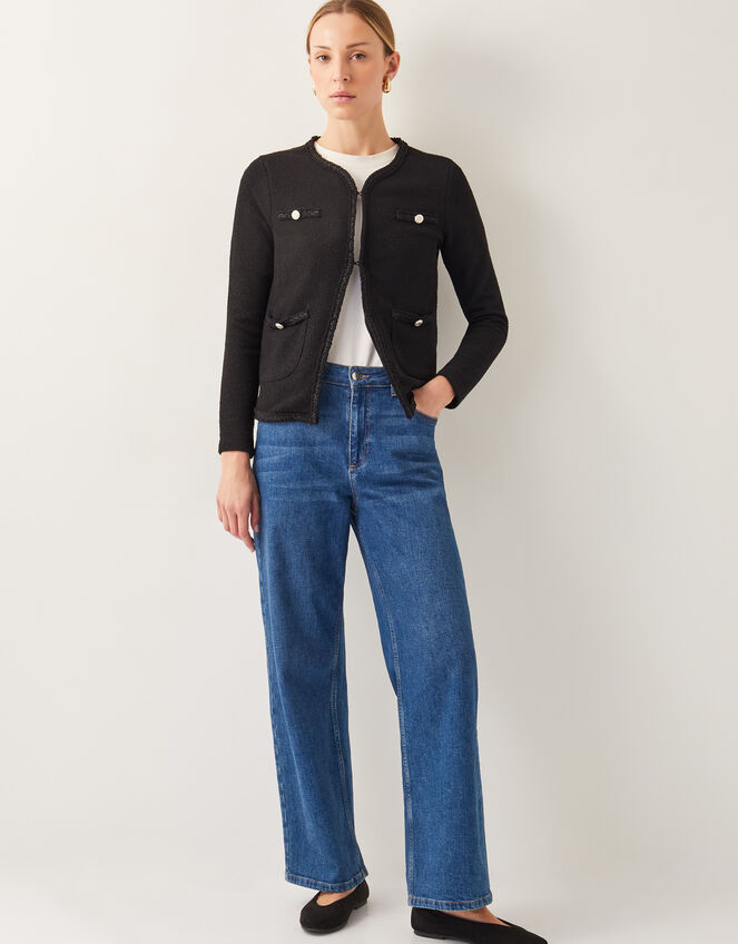 Tina Sparkle Trim Jersey Jacket Black | Jackets | Monsoon US.
