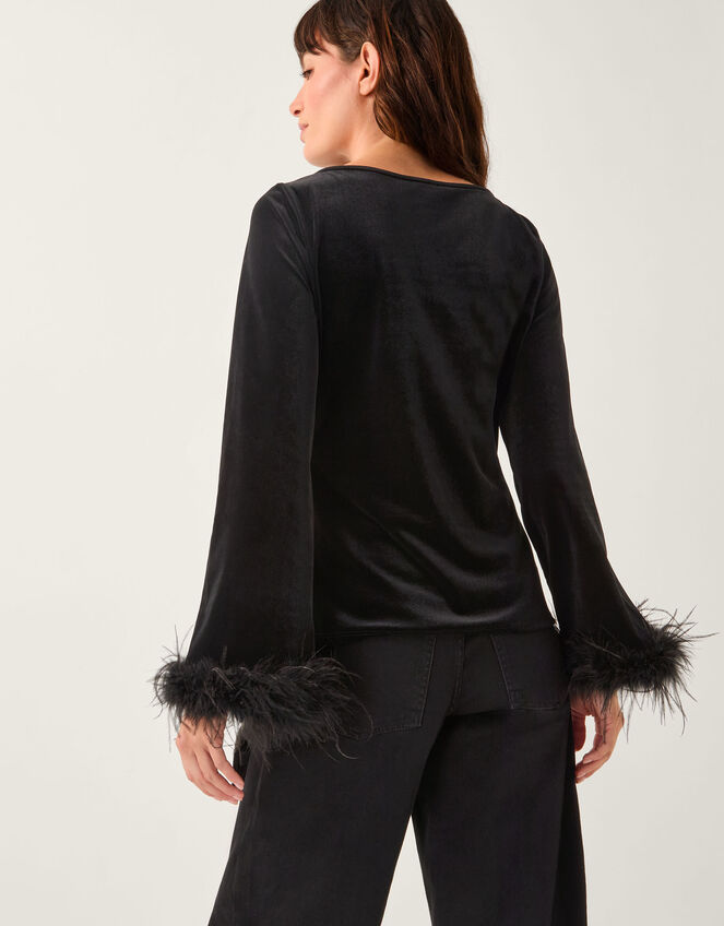 Freya Feather Velvet Top Black | Blouses & Shirts | Monsoon Global.
