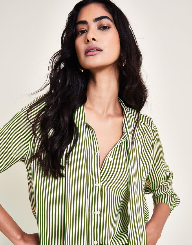 Sasha Stripe Satin Blouse Green | Tops & T-shirts | Monsoon Global.