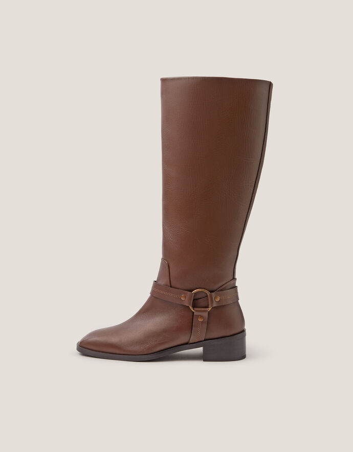 Arlo Buckle Knee High Leather Boots Brown | Women's Shoes | Monsoon US.