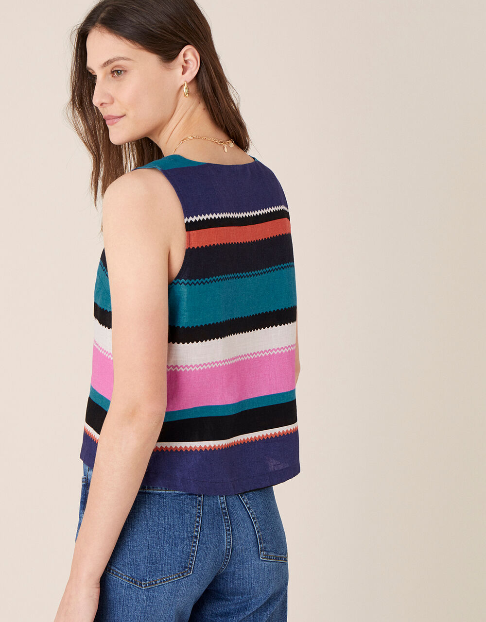 Katia Bold Stripe Top in Pure Linen Black | Vests, Camisoles And ...