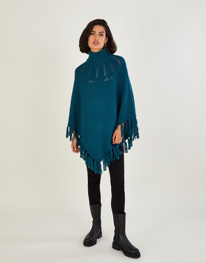 Pointelle Poncho with Fringe Trim | Ponchos | Monsoon Global.
