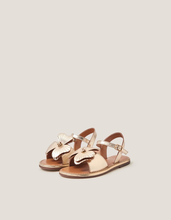 Flower Metallic Leather Sandals Gold | Girls' Sandals | Monsoon US.