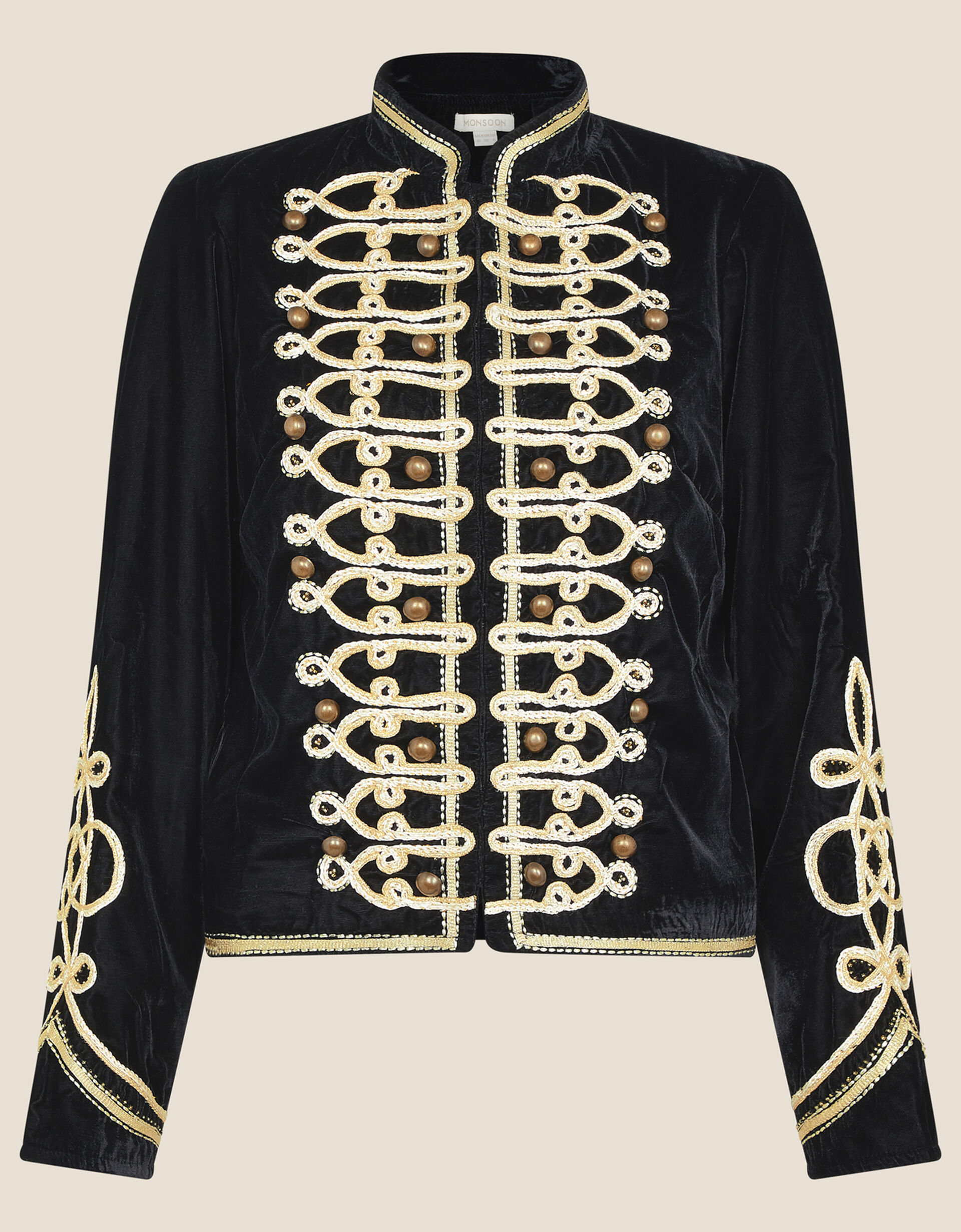 Embroidered Velvet Military Jacket Black