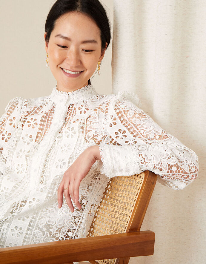 Tracey High Neck Lace Blouse Ivory | Blouses & Shirts | Monsoon US.