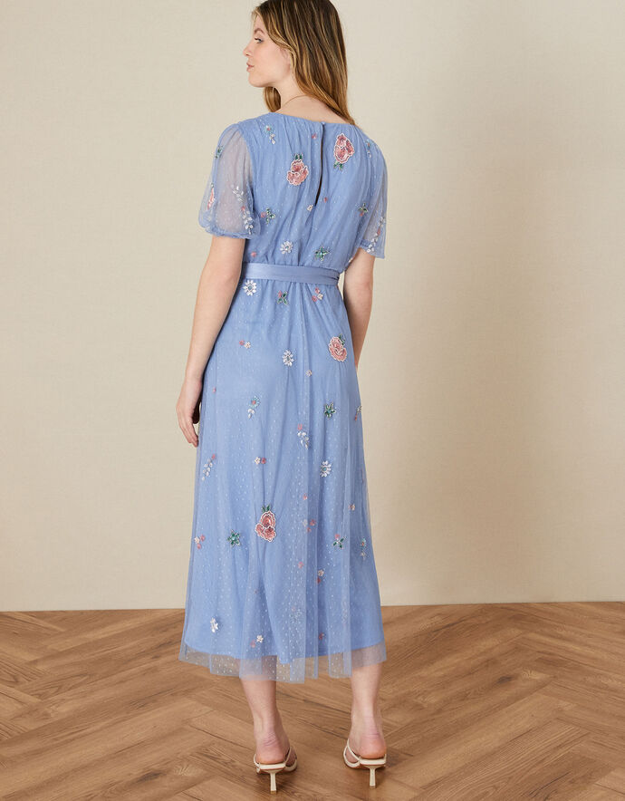 Zoe Hand-Embellished Midi Dress Blue