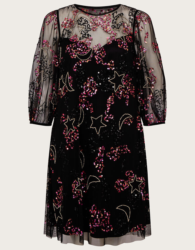 Jenna Star Sequin Tunic Dress Black | Evening Dresses | Monsoon Global.