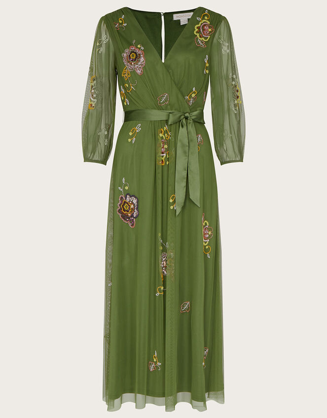 Reese Embellished Wrap Dress in Recycled Polyester Green | Evening ...