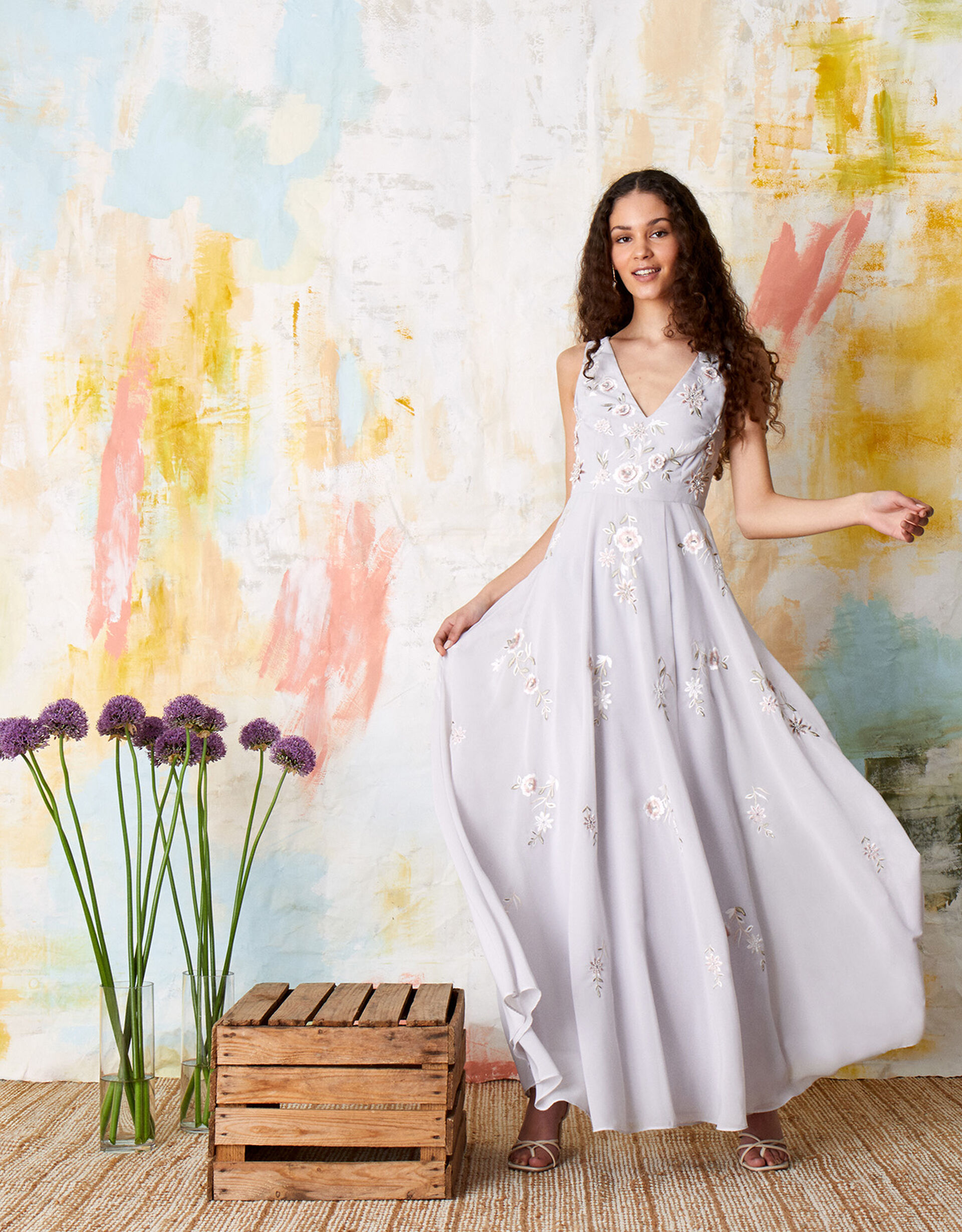 Addison Floral Embroidered Maxi Dress Blue