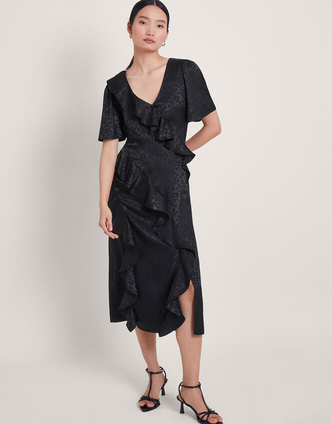 Luna Satin Ruffle Dress Black | Day Dresses | Monsoon Global.