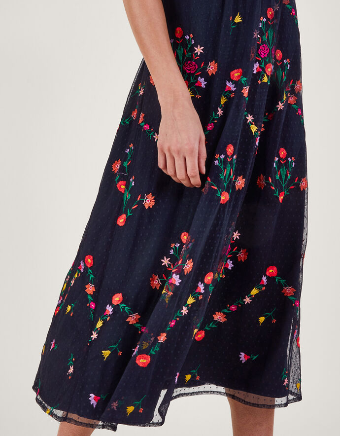 Bonnie Floral Embroidered Tea Dress Blue