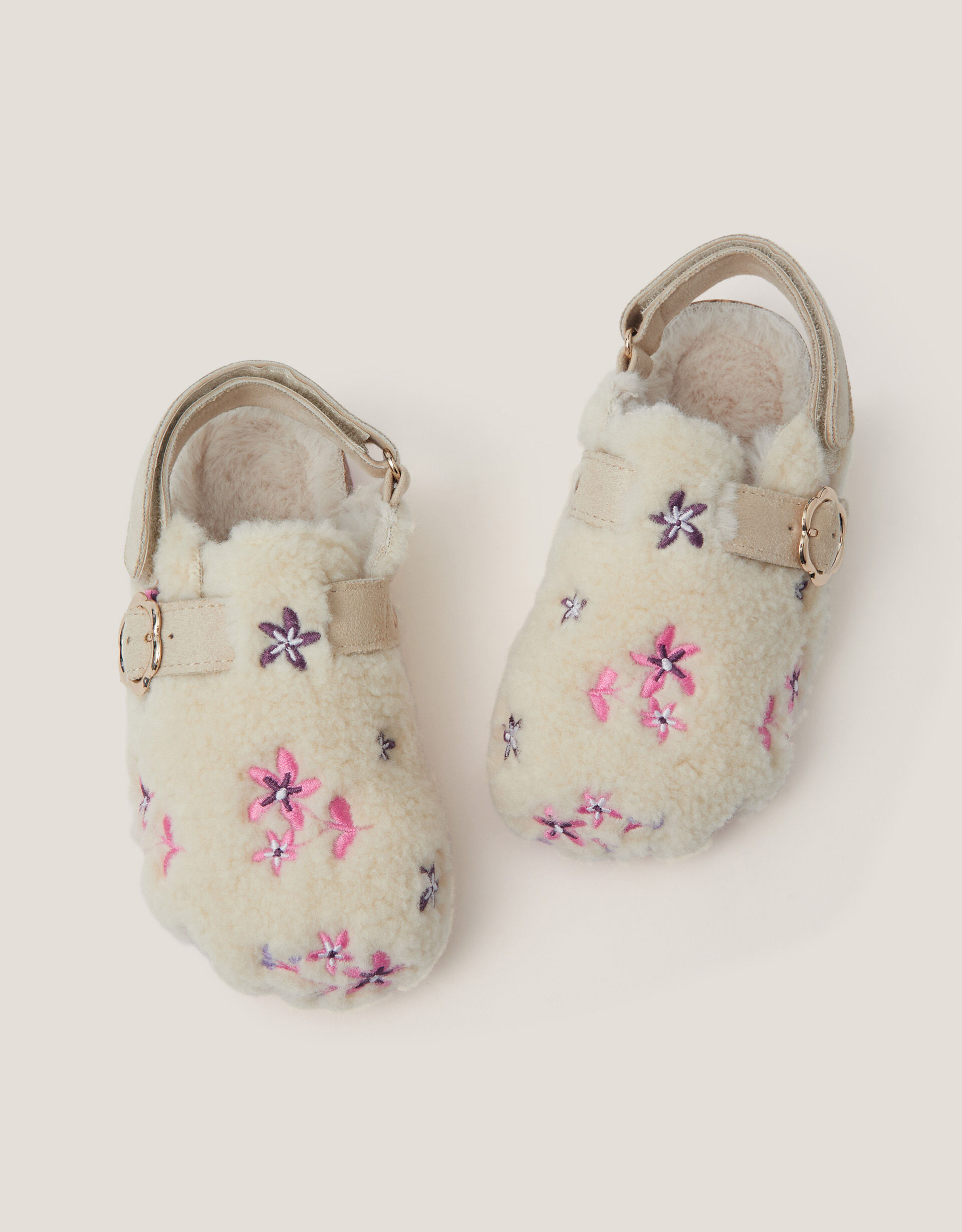 Floral Borg Clogs Ivory