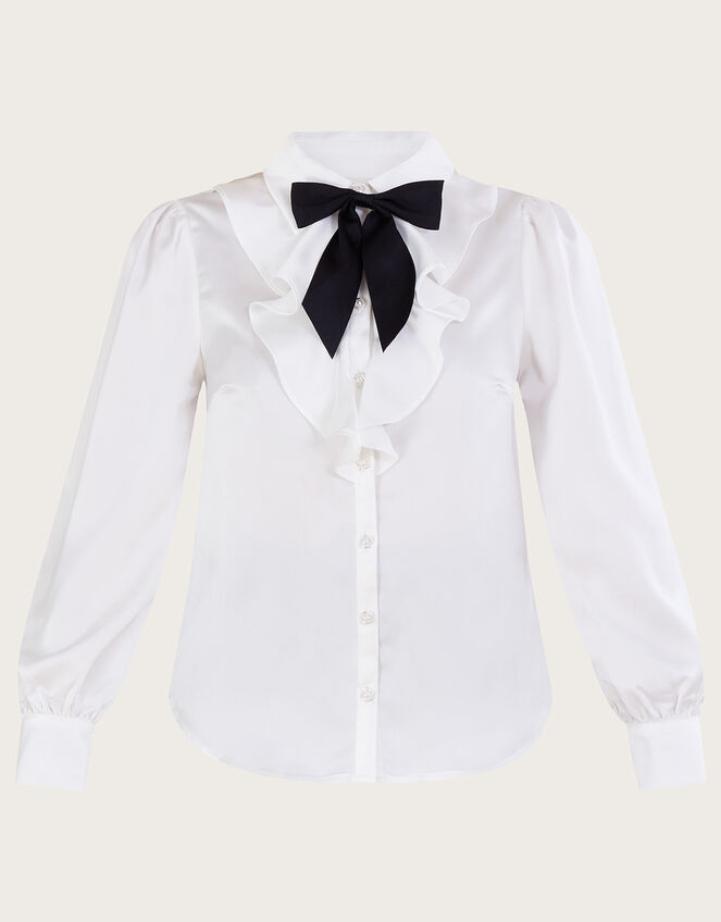 Sally Satin Frill Blouse White