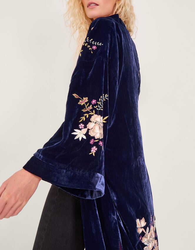 Fallon Embroidered Velvet Kimono Blue | Women's Jackets | Monsoon Global.