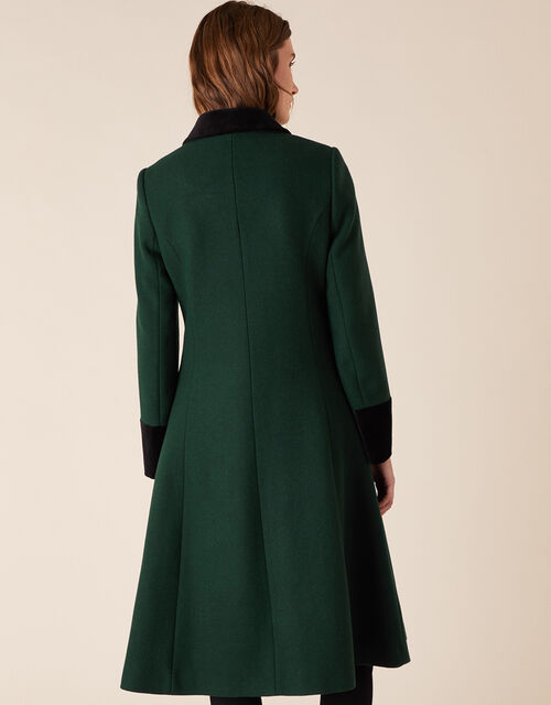 Opera Skirted Coat in Wool Blend Green | Women's Coats | Monsoon Global.