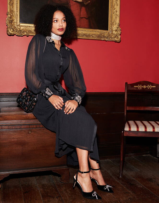 Lorenna Embellished Shirt Dress Black