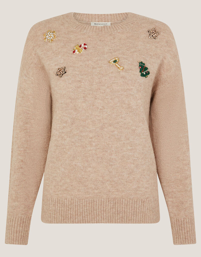 Edie Embroidered Christmas Jumper Camel | Jumpers | Monsoon Global.