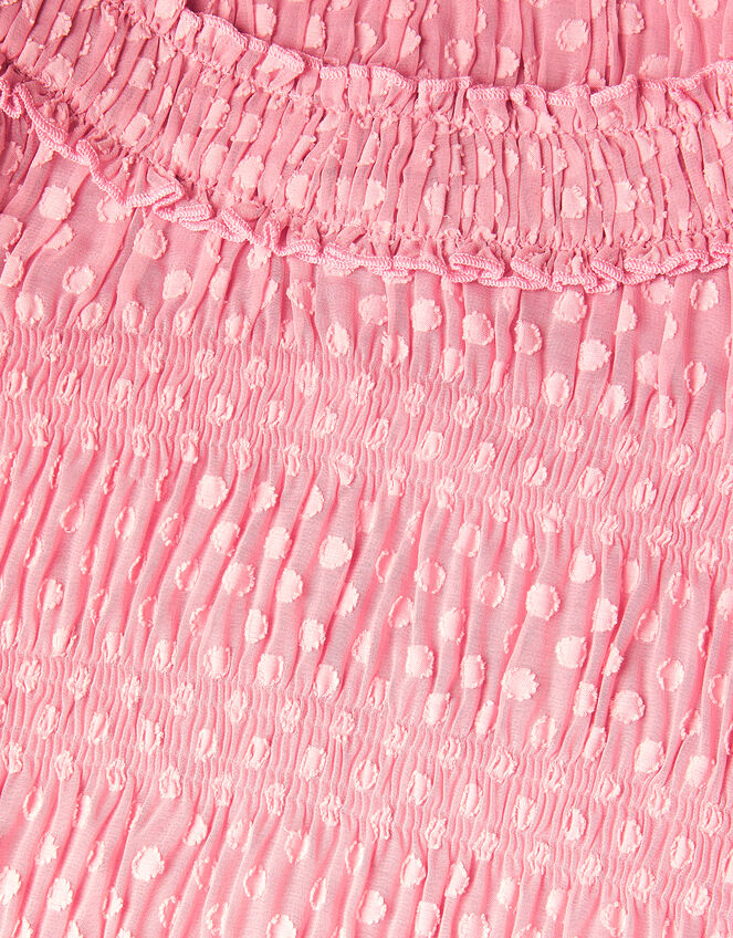 Polka Dot Textured Puff Sleeve Dress Pink | Girls' Dresses | Monsoon US.