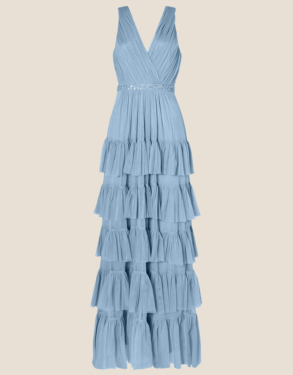 Tilly Tiered Maxi Dress in Recycled Polyester Blue | Evening Dresses ...