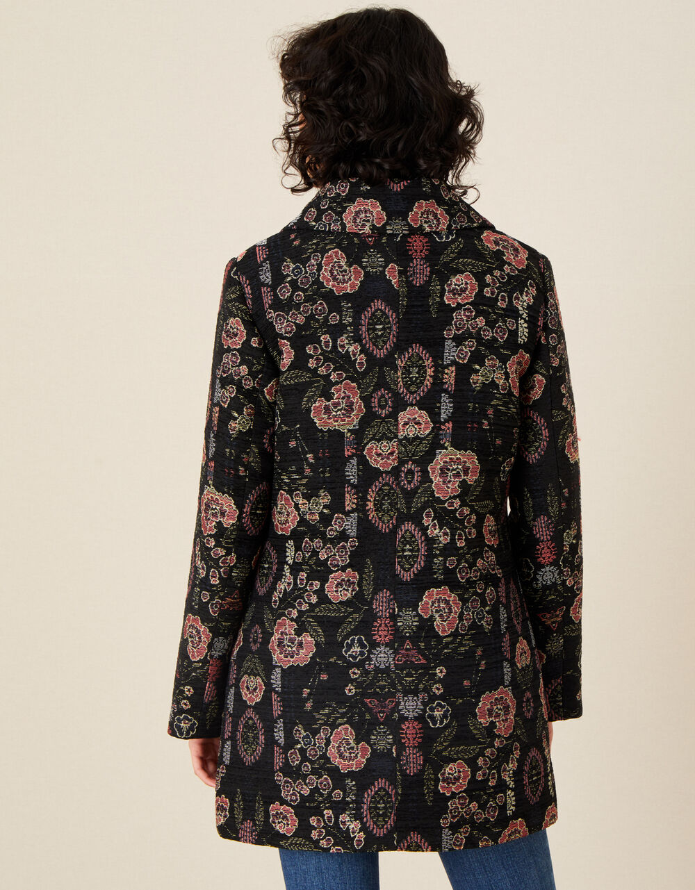 Jackie Floral Jacquard Coat Black | Women's Coats | Monsoon Global.