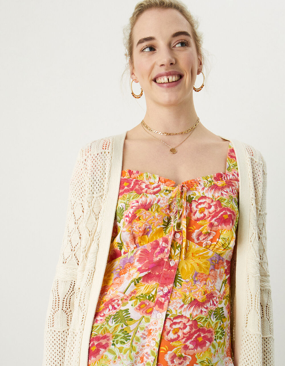 Crochet Stitch Longline Cardigan Ivory | Cardigans | Monsoon Global.