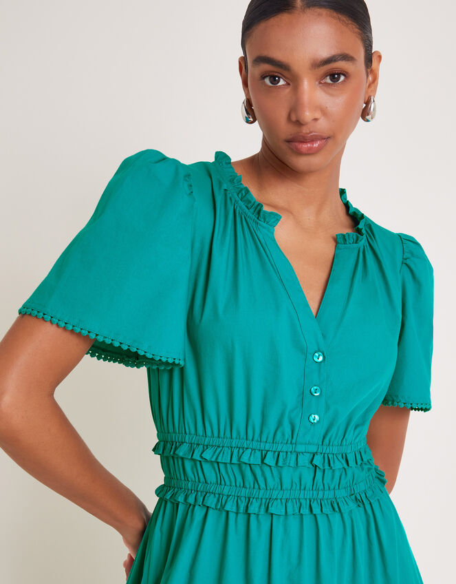Lorena Frill Midi Dress Teal | Monsoon US Navigation Catalog | Monsoon US.
