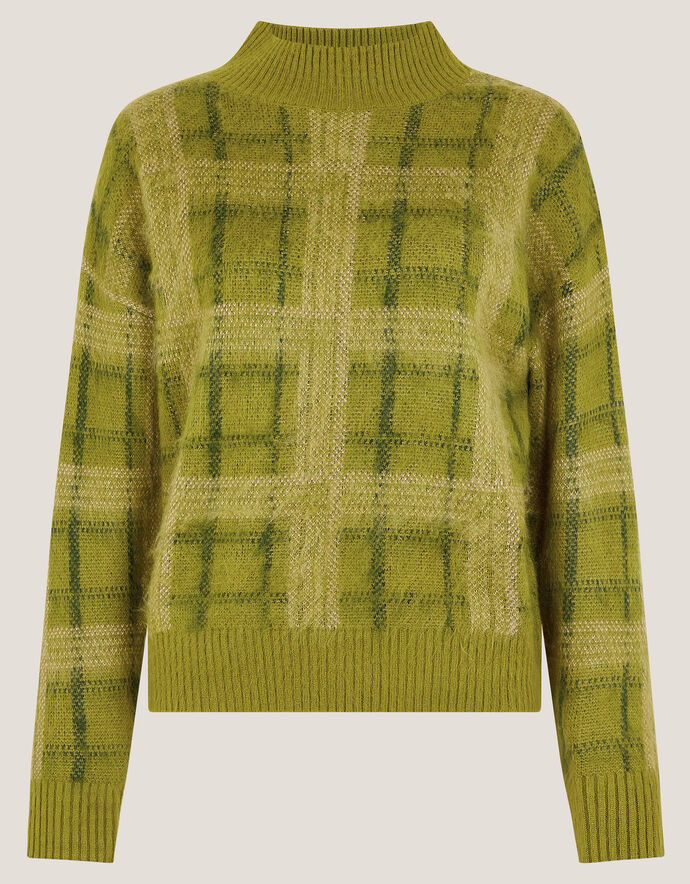 Cleo Brushed Check Print Jumper Green | Jumpers | Monsoon Global.