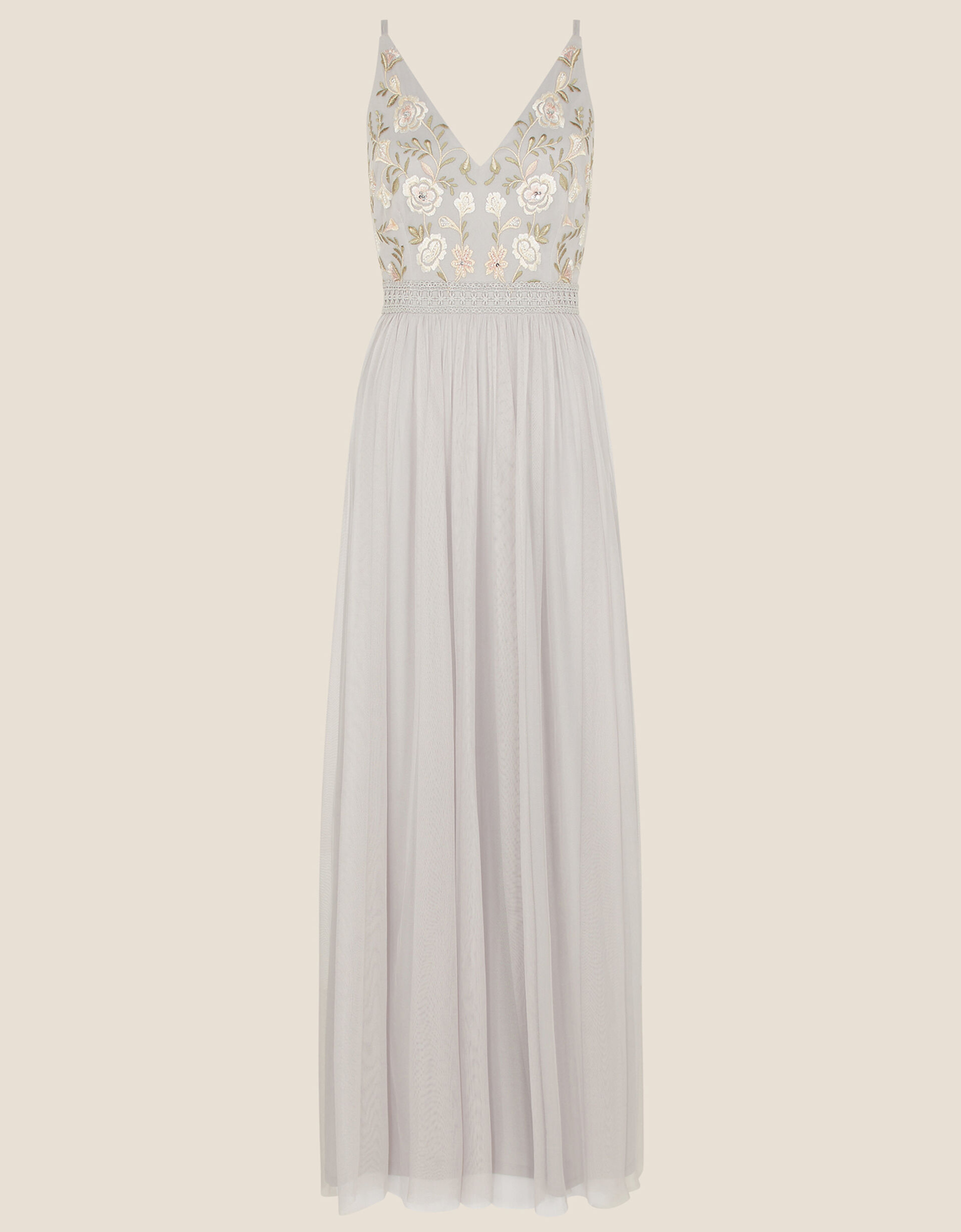 Kathy Embroidered Maxi Dress in Recycled Polyester Silver | Dresses ...