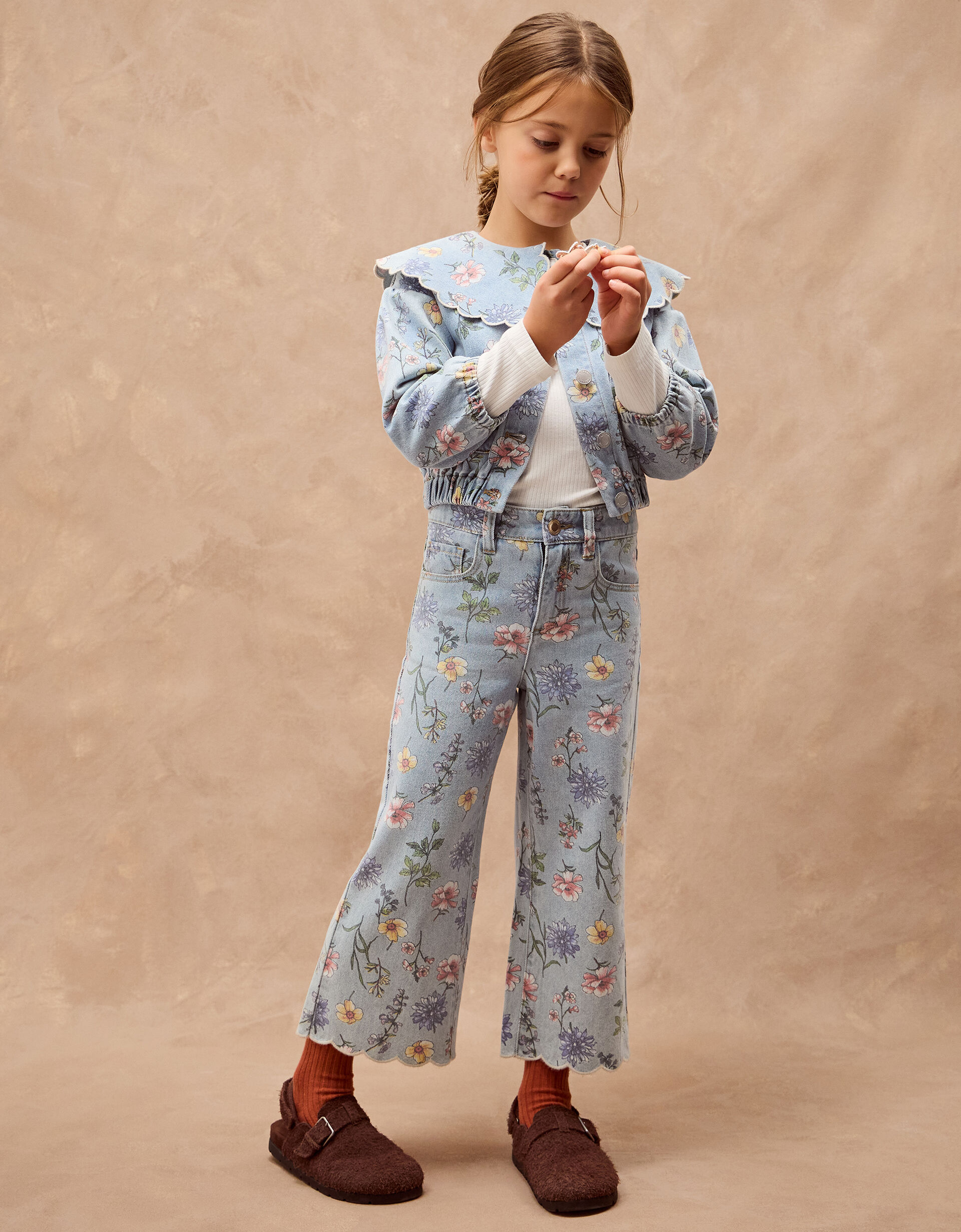 Floral Scallop Crop Jeans Blue | Girls' Pants & Jeans | Monsoon US.