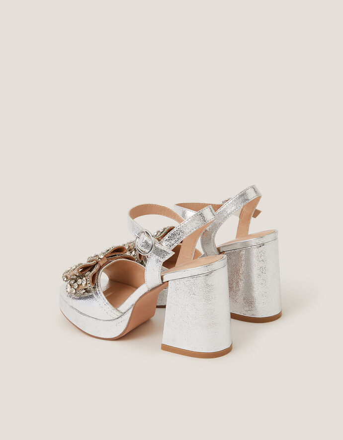 Arla Jewel Bow Platform Heels Silver | Occasion Shoes | Monsoon US.